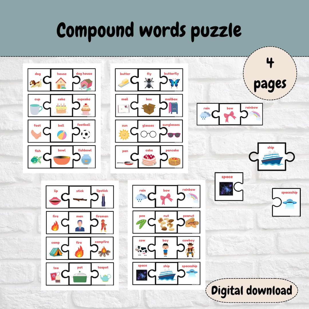 Compound Words Puzzle: Phonics Game, Early Education (digital Download ...