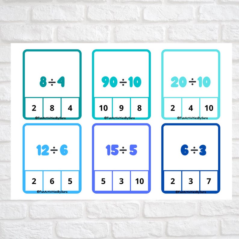 Multiplication and Division Clip Cards: Math Center Activity (digital ...