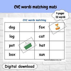 CVC Words Matching Worksheet: Kindergarten Phonics Game (digital ...