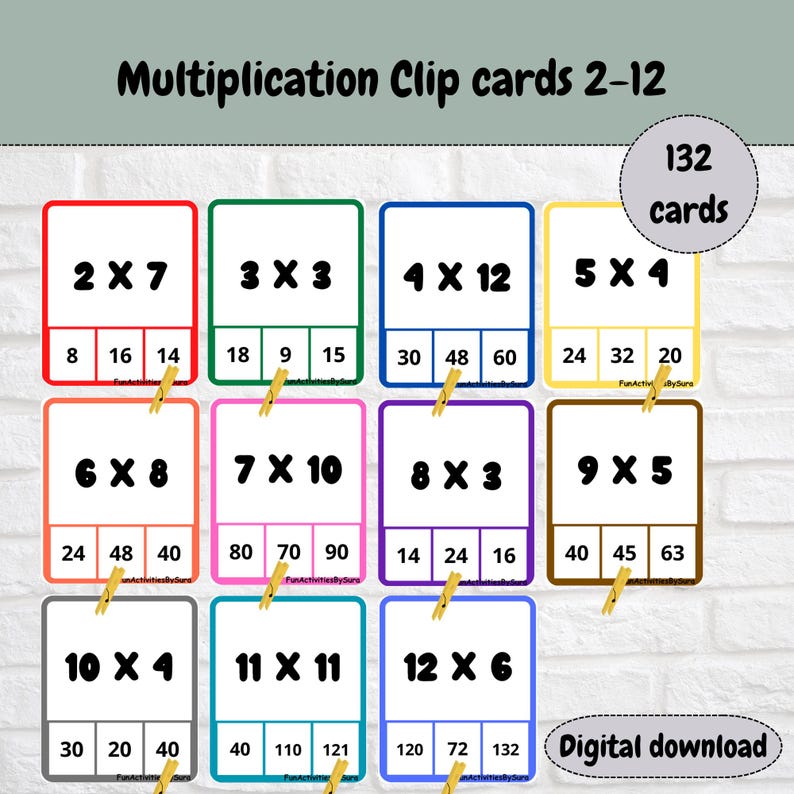 Multiplication Clip Cards: Maths Revision, Homeschool Printable (PDF ...