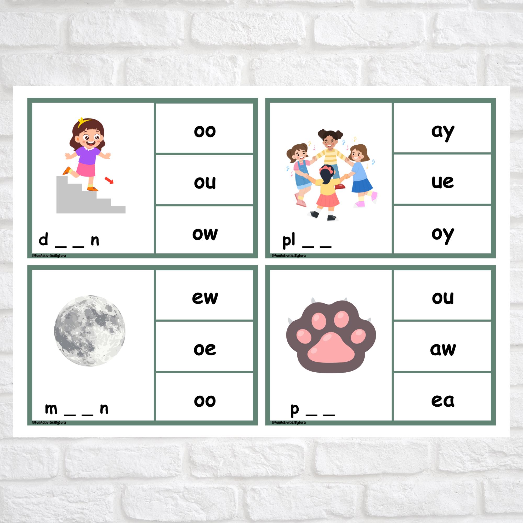 Phonics Missing Sounds Clip Cards: Matching Game (digital Download ...