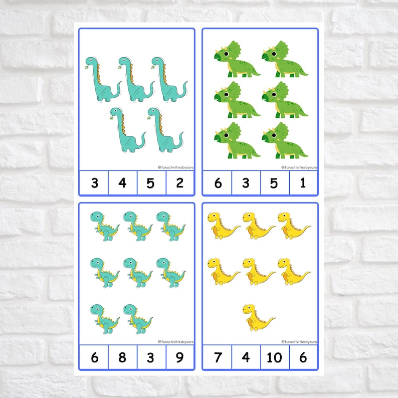 Dinosaur Count and Clip Cards 1-20: Preschool Montessori Math (digital ...