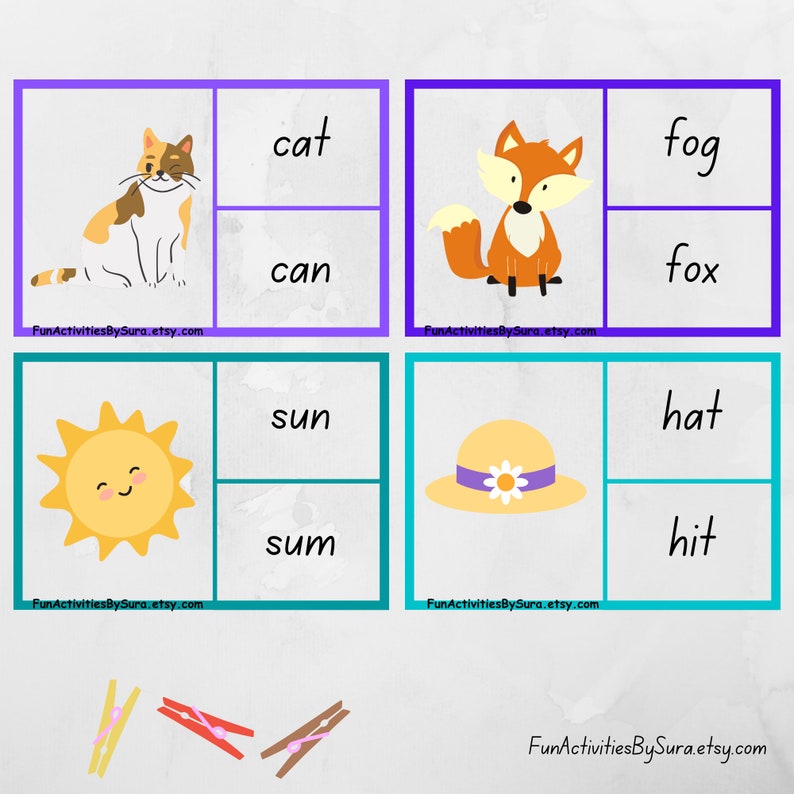 CVC Words Matching Clip Cards Activities, CVC Words, Matching, Learning ...