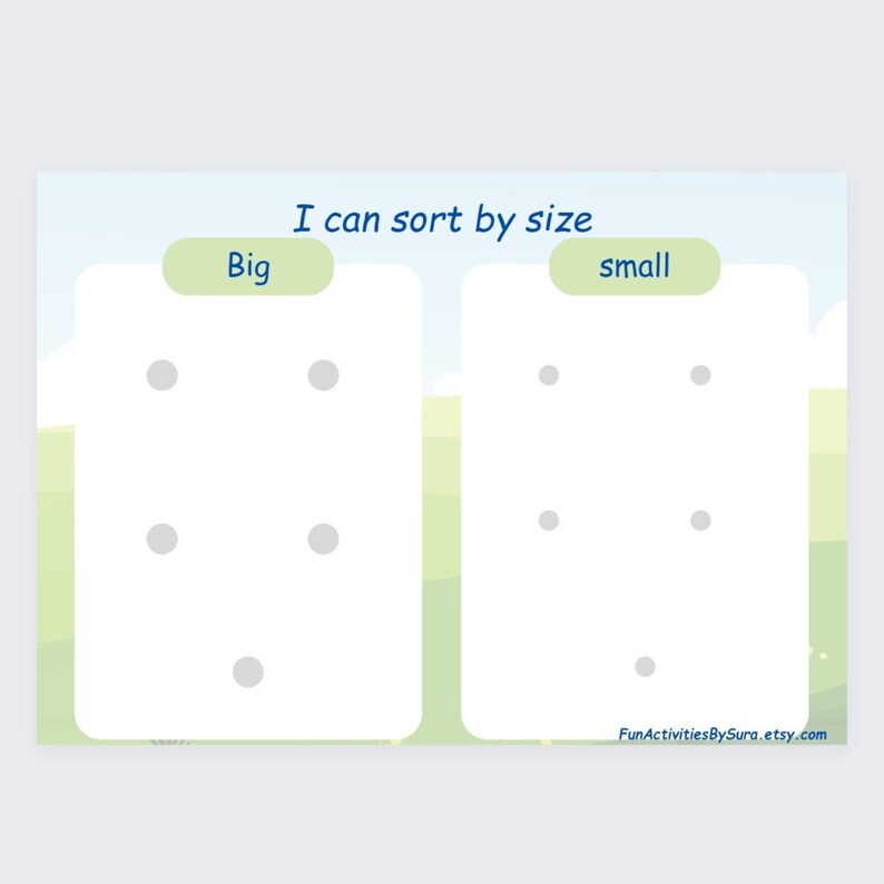 Toddler Sorting Activity: Big and Small Objects (PDF Pattern), Sorting ...