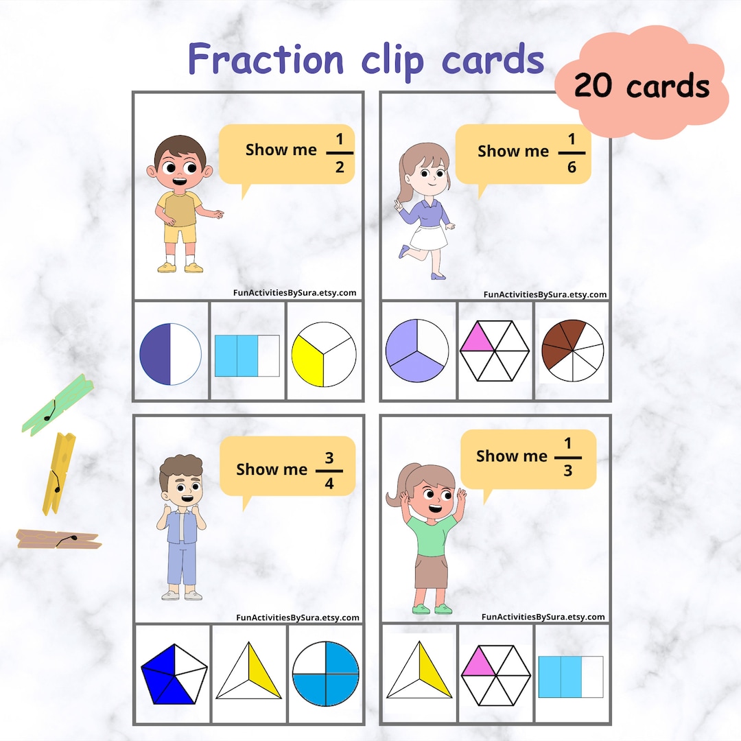 Geometry Fraction Clip Cards Activities, Educational Cards, Montessori ...