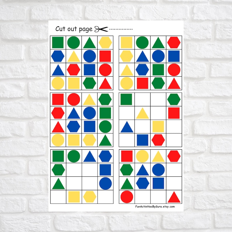 Shapes Matching Game: Preschool Learning Activity (PDF Pattern), Match ...