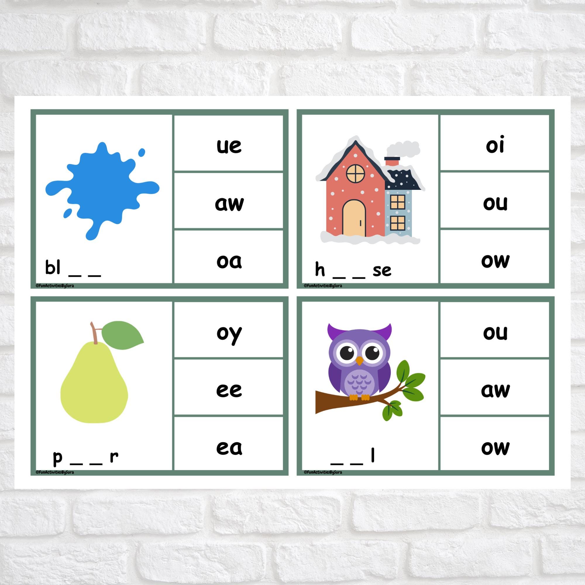 Phonics Missing Sounds Clip Cards: Matching Game (digital Download ...