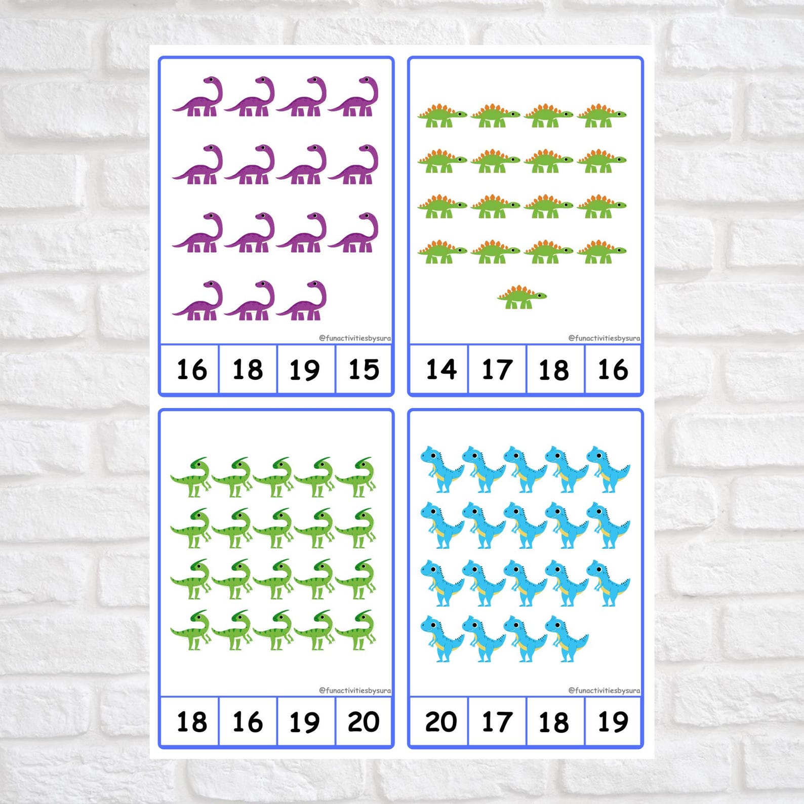 Dinosaur Count and Clip Cards 1-20: Preschool Montessori Math (digital ...