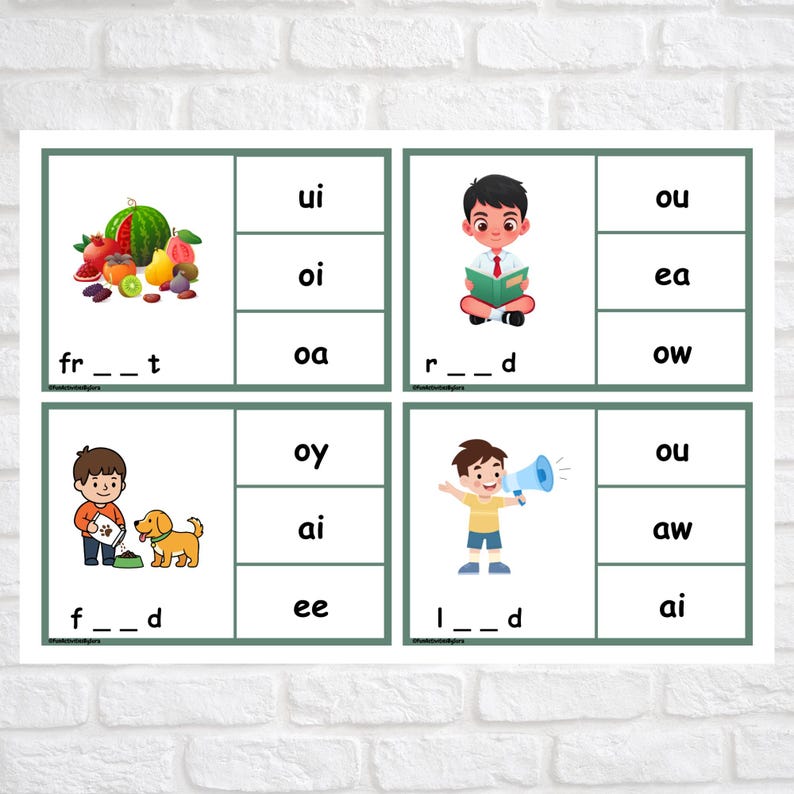 Phonics Missing Sounds Clip Cards: Matching Game (digital Download ...