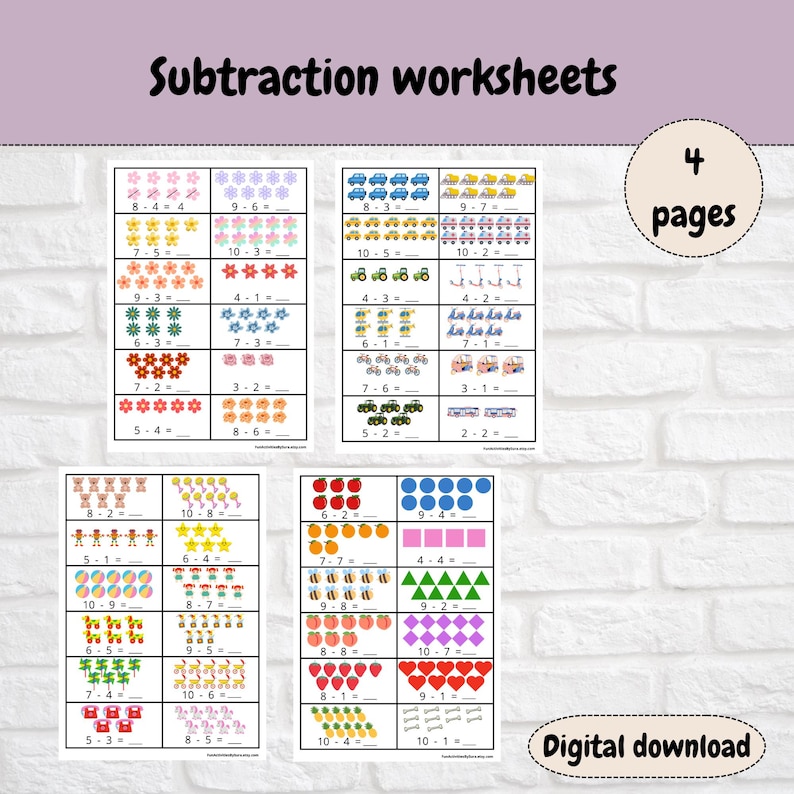 Subtraction Worksheets: EYFS Maths Activity (digital Download) - Etsy UK