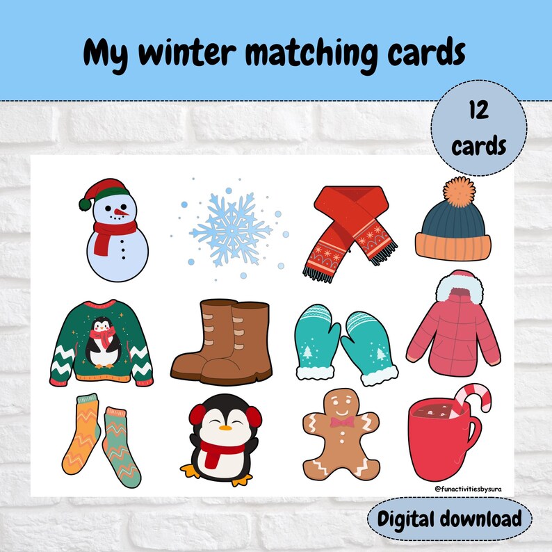 Winter Matching Cards, Shadow Matching Cards, Flashcards, Preschool ...