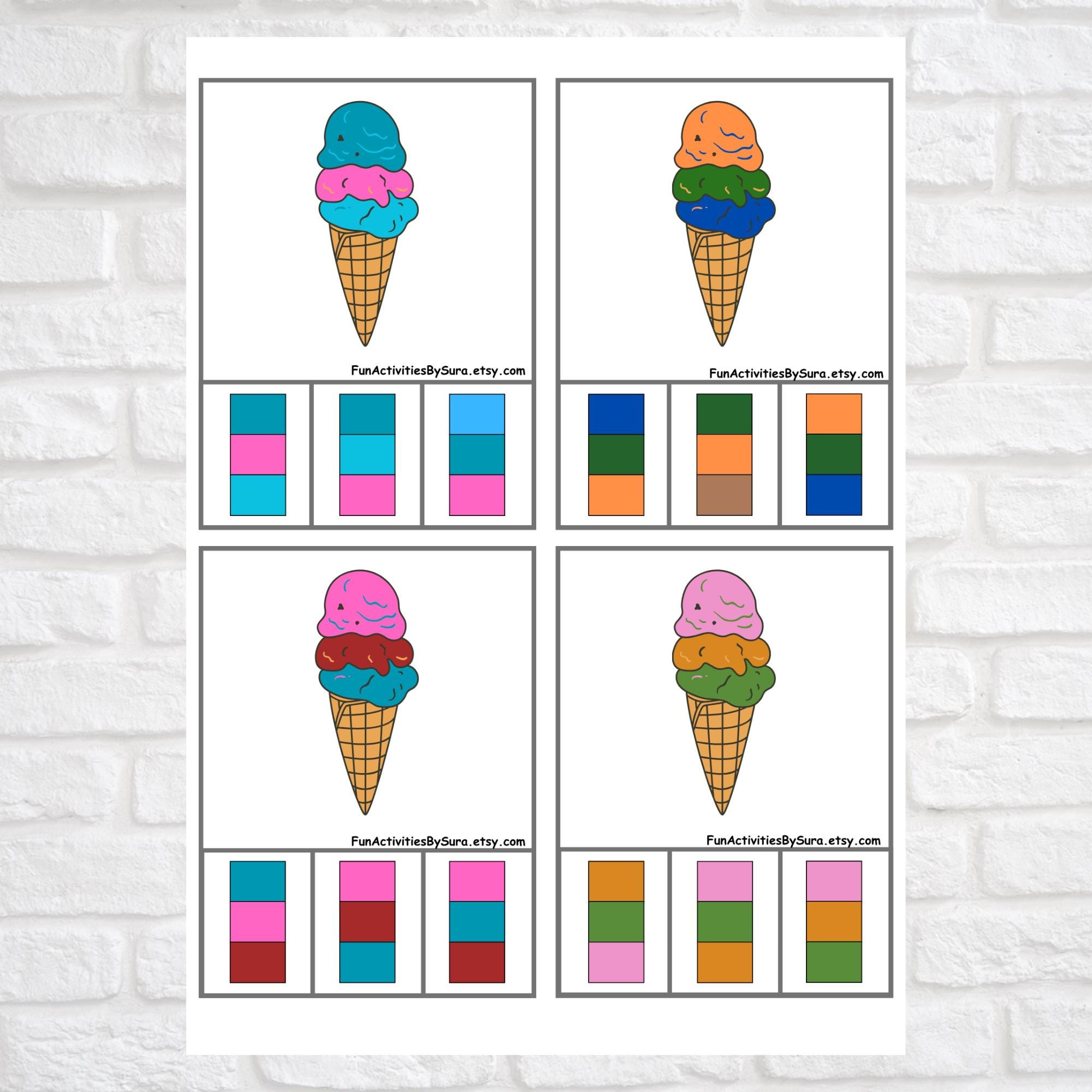 Ice Cream Patterns Matching Clip Cards: Preschool Printable (PDF) - Etsy