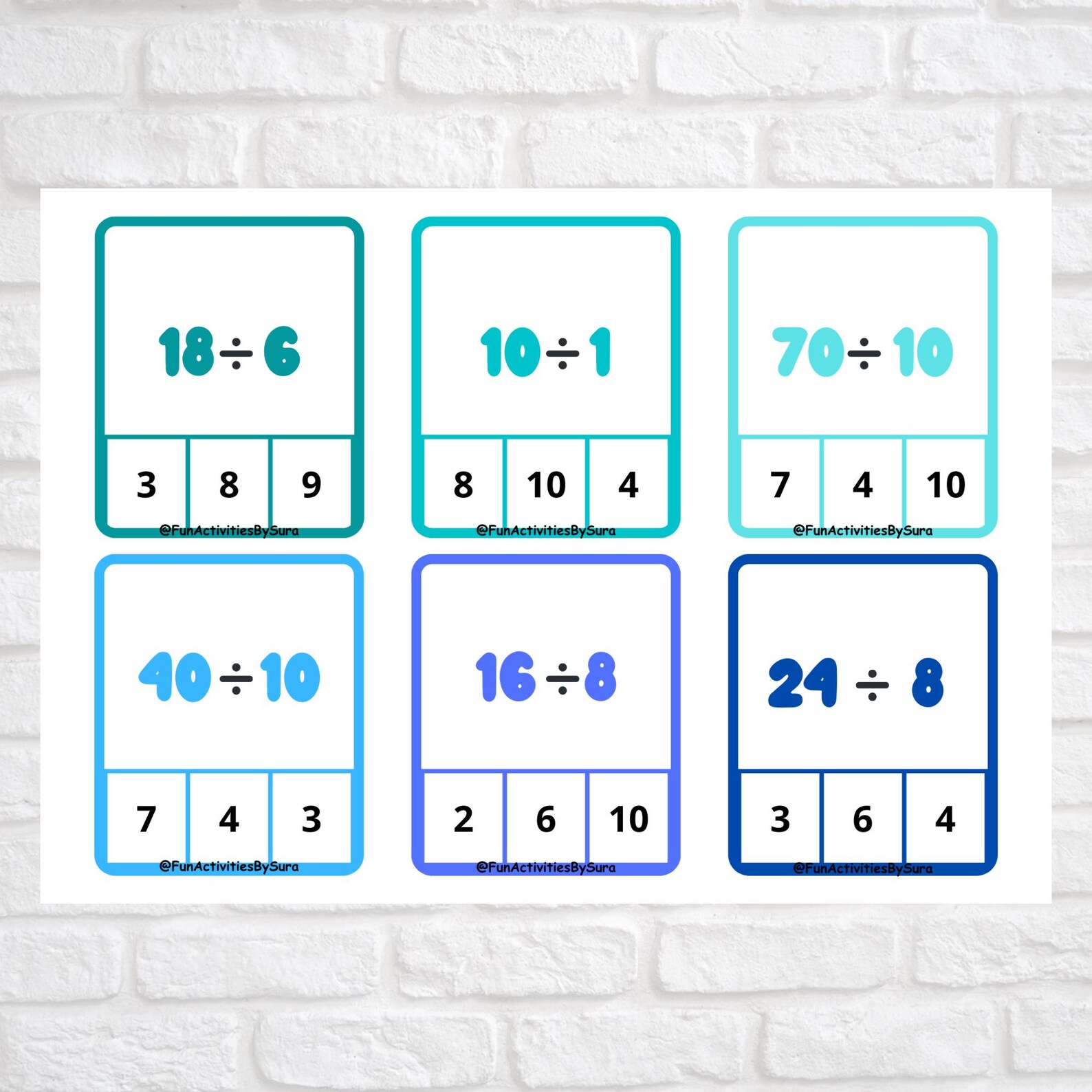 Multiplication and Division Clip Cards: Math Center Activity (digital ...
