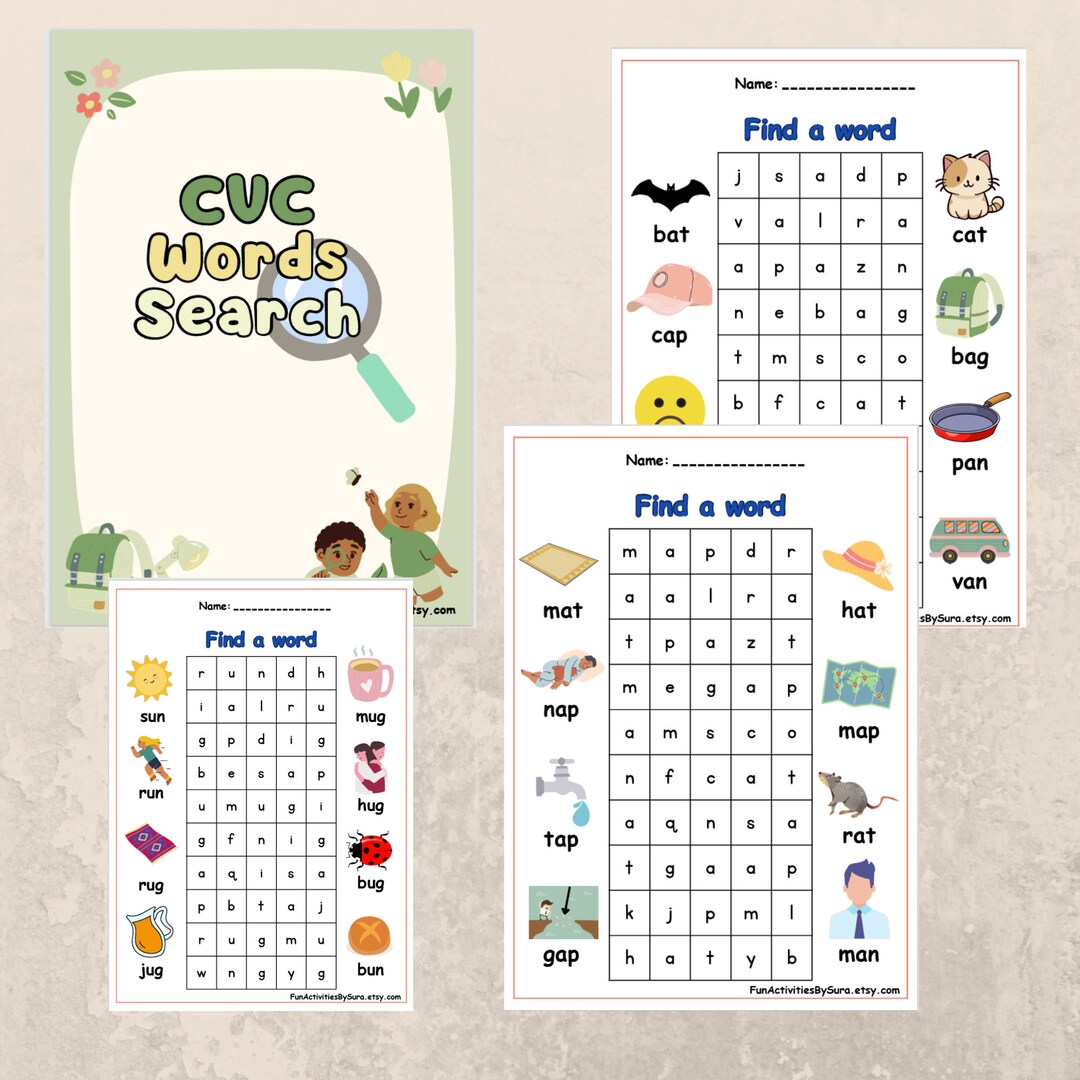 CVC Words Search Worksheets, CVC Words, CVC Phonics, Words Search ...