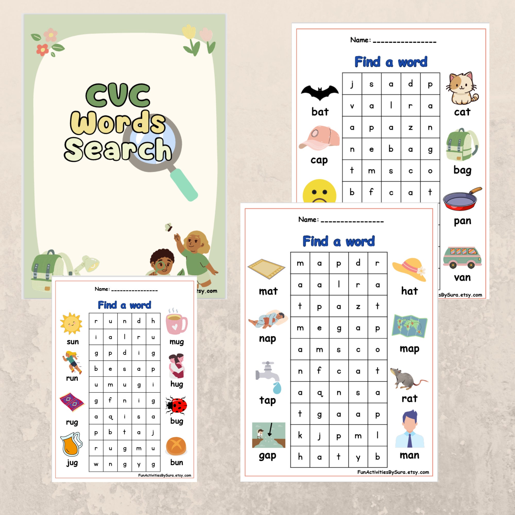 CVC Words Search Worksheets, CVC Words, CVC Phonics, Words Search ...