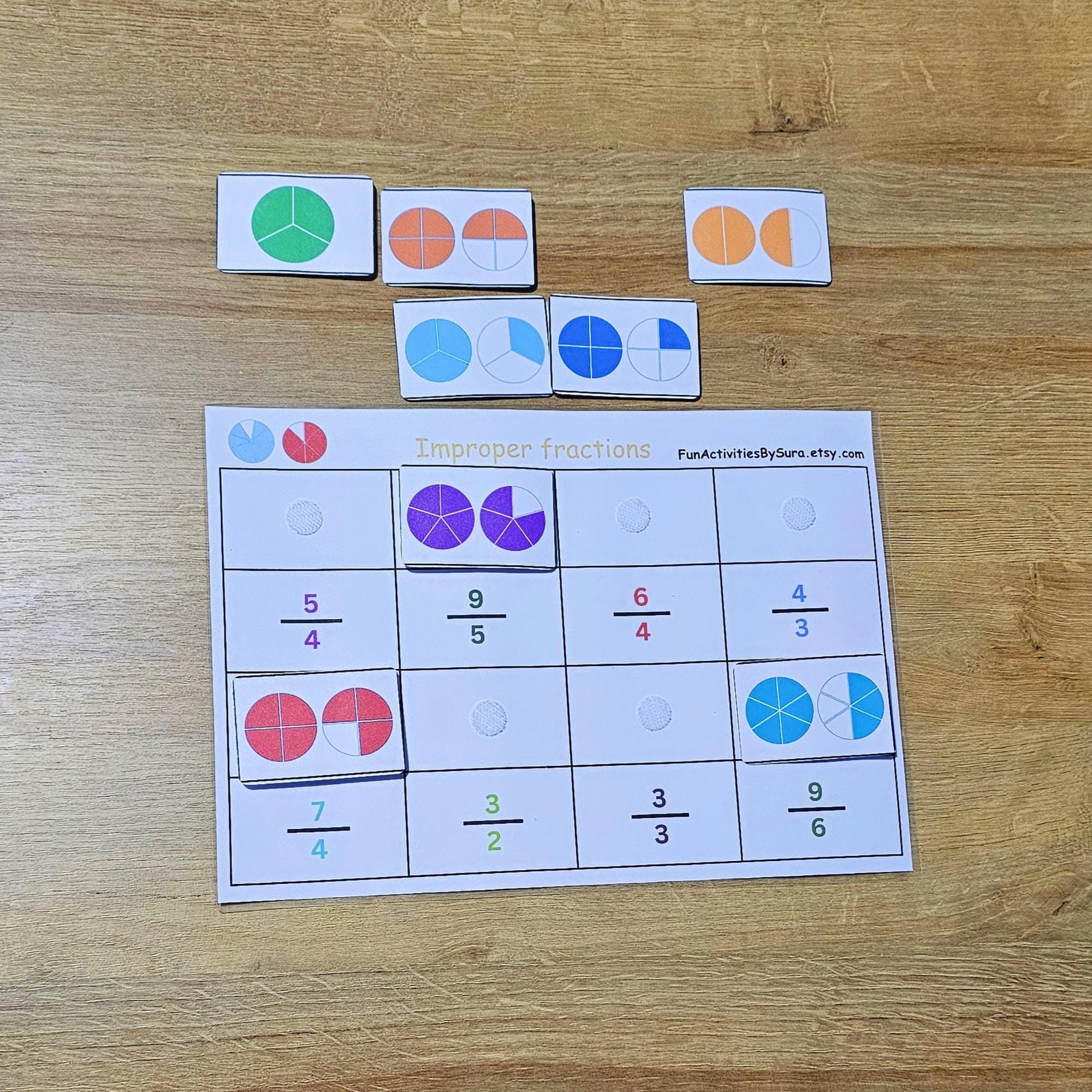 Fraction Printable Activity Board, Fraction Matching Printable ...