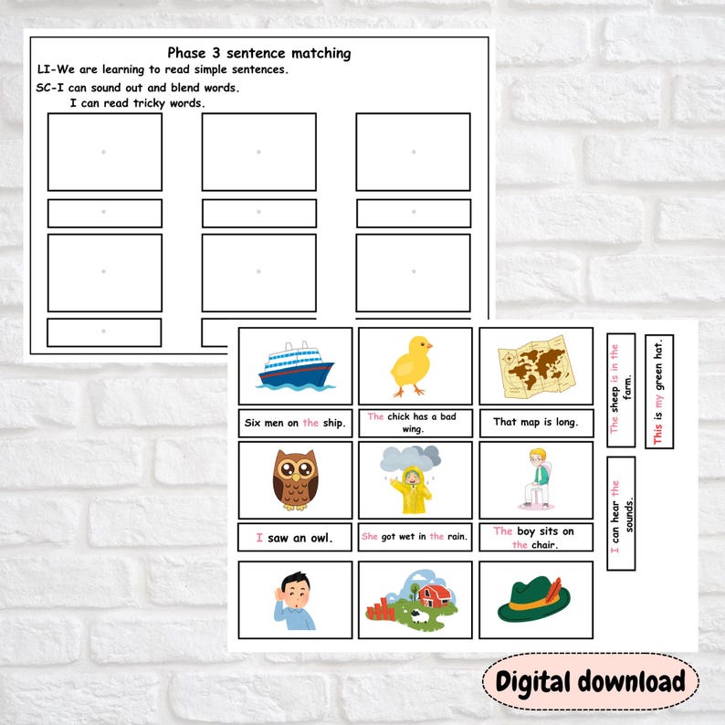Phonics Reading Sentences Matching Mats: Phase 3 (PDF), Matching Mats ...