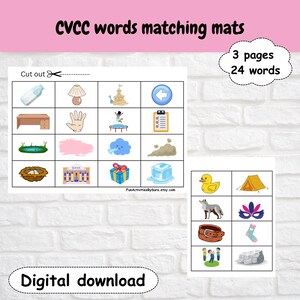 CVCC Words Matching Worksheets, Phonics Game, Educational Printable ...