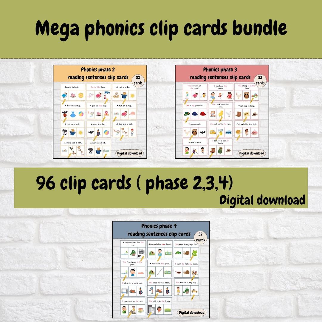 Phonics Clip Cards Bundle, Phonics Activities for Kids, Phonics Games ...
