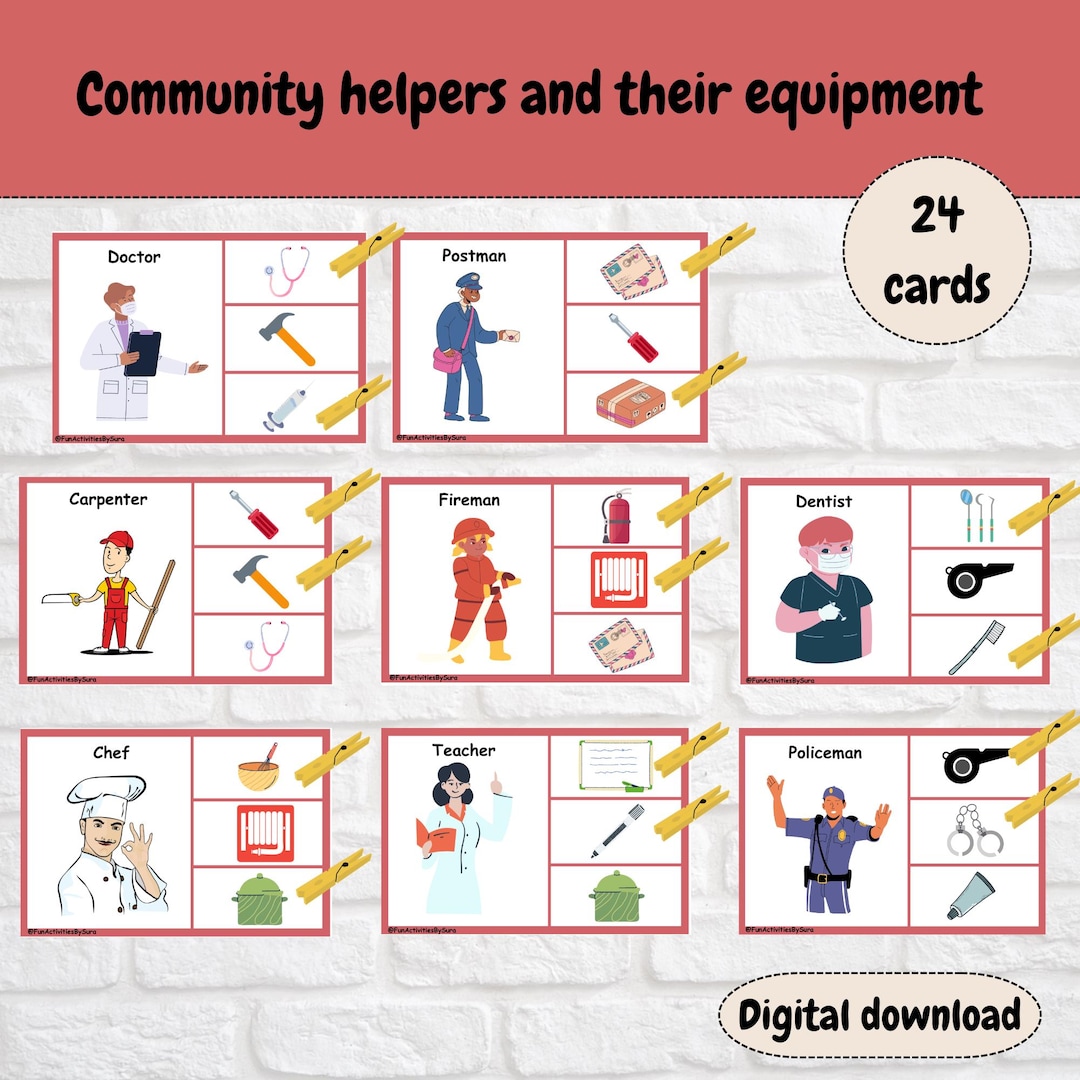 Community Helpers and Their Equipment Clip Cards, Professions Printable ...