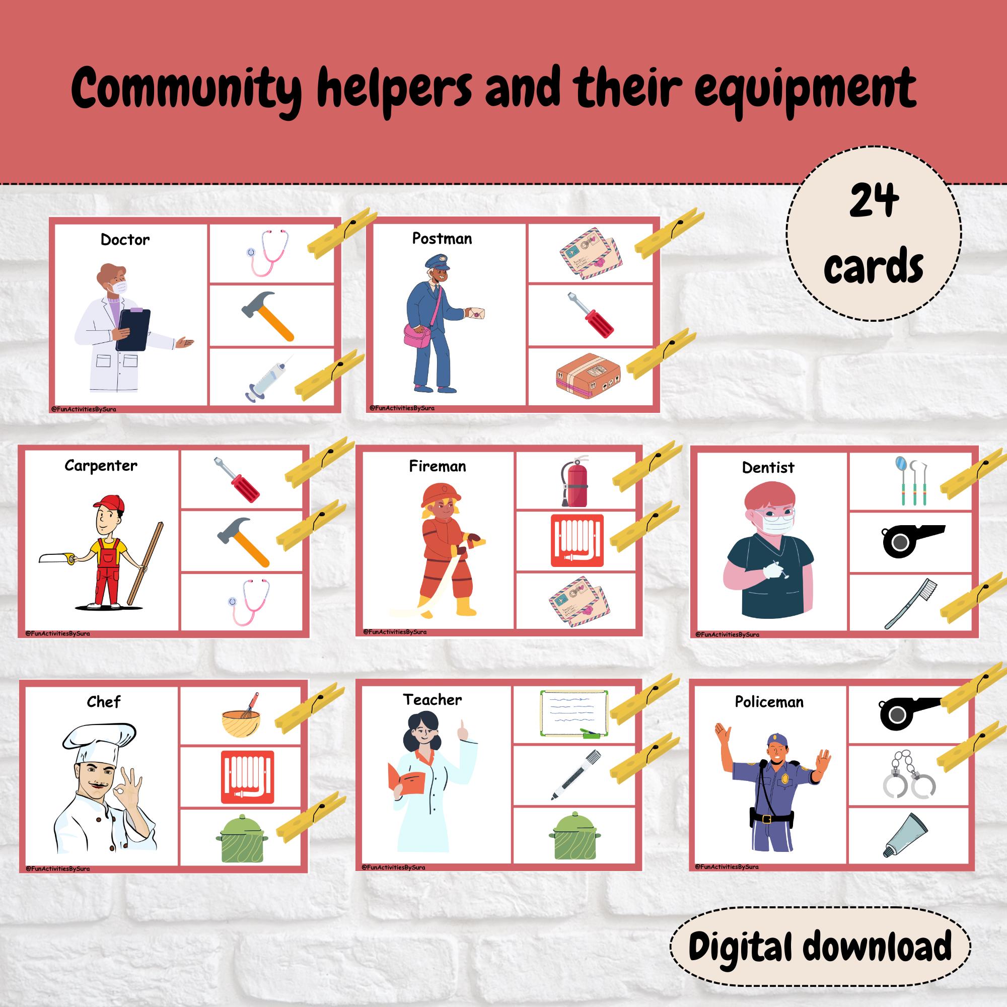 Community Helpers Clip Cards: Professions Printable Activity (digital ...
