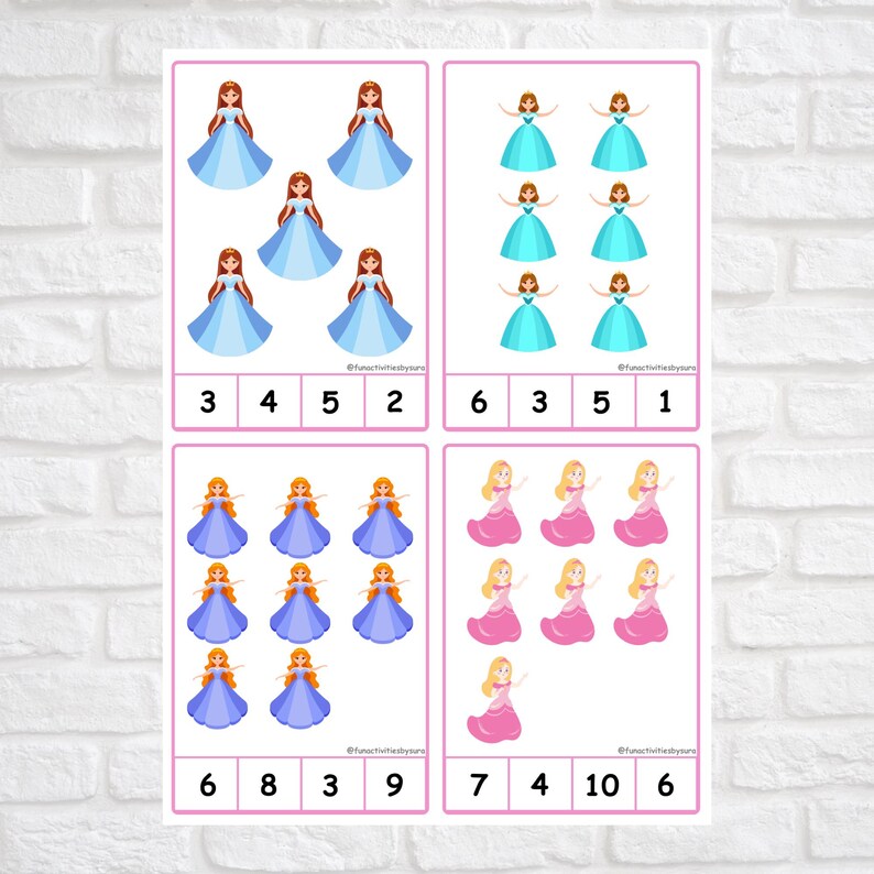Princess Count and Clip Cards 1-20, Preschool Math Numbers Activities ...