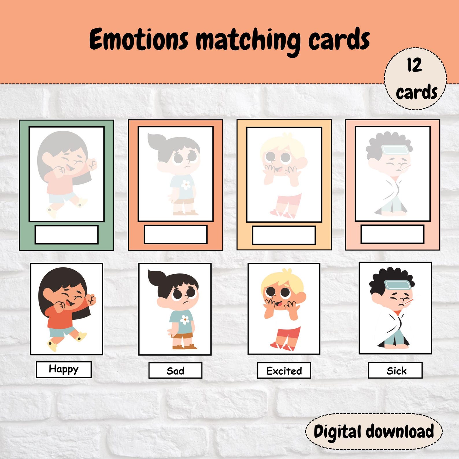 Emotions Cards for Children, Feelings Matching Cards, Printable ...