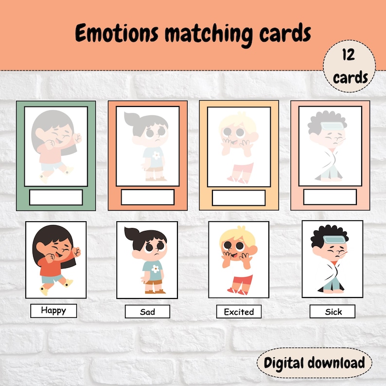Emotions Cards for Children, Feelings Matching Cards, Printable ...