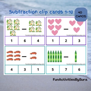 Printable Subtraction Clip Cards 1-10, Nursery and EYFS Maths Activity ...