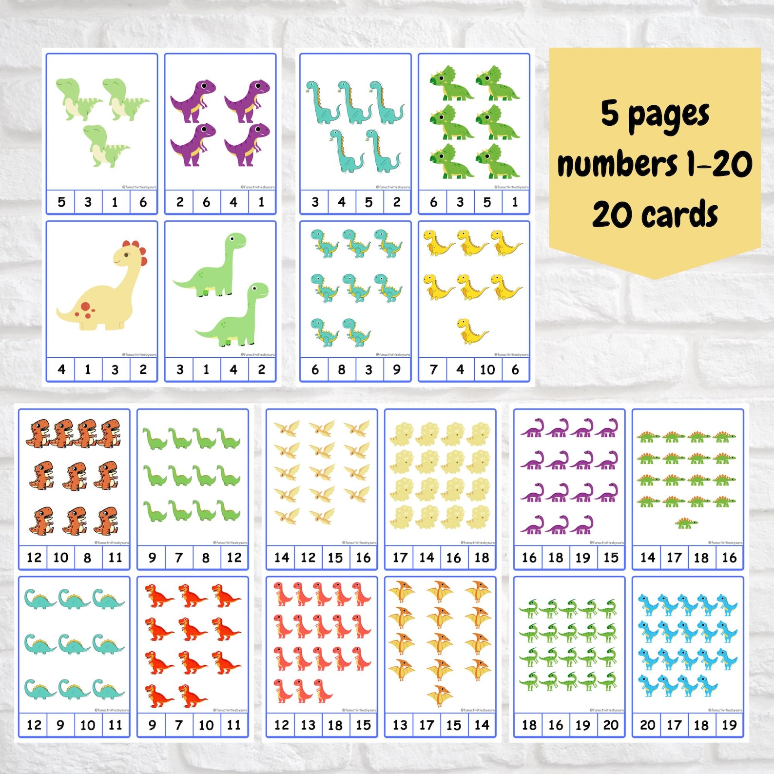 Dinosaur Count and Clip Cards 1-20: Preschool Montessori Math (digital ...