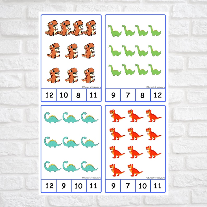 Dinosaur Count and Clip Cards 1-20: Preschool Montessori Math (digital ...
