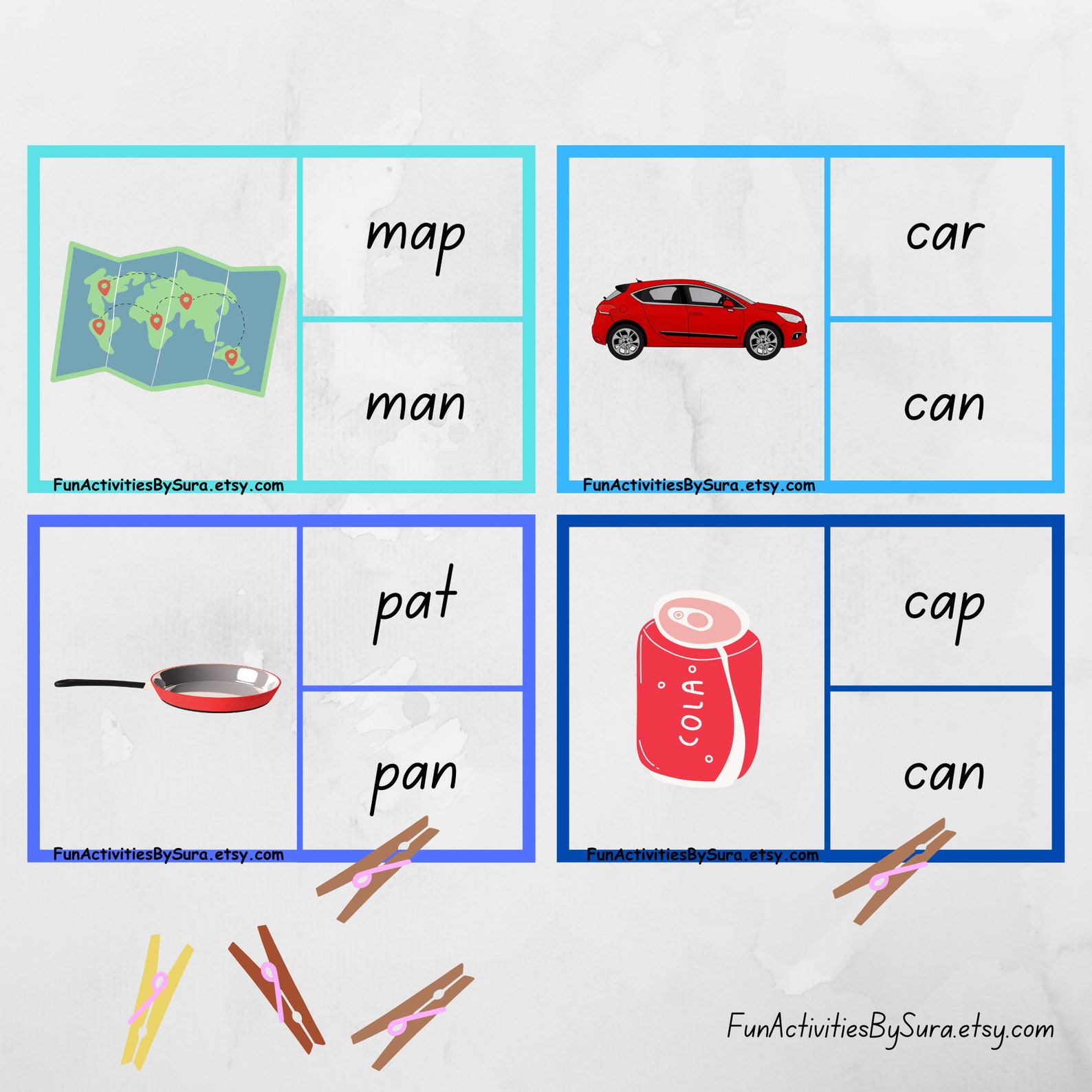 CVC Words Matching Clip Cards Activities, CVC Words, Matching, Learning ...