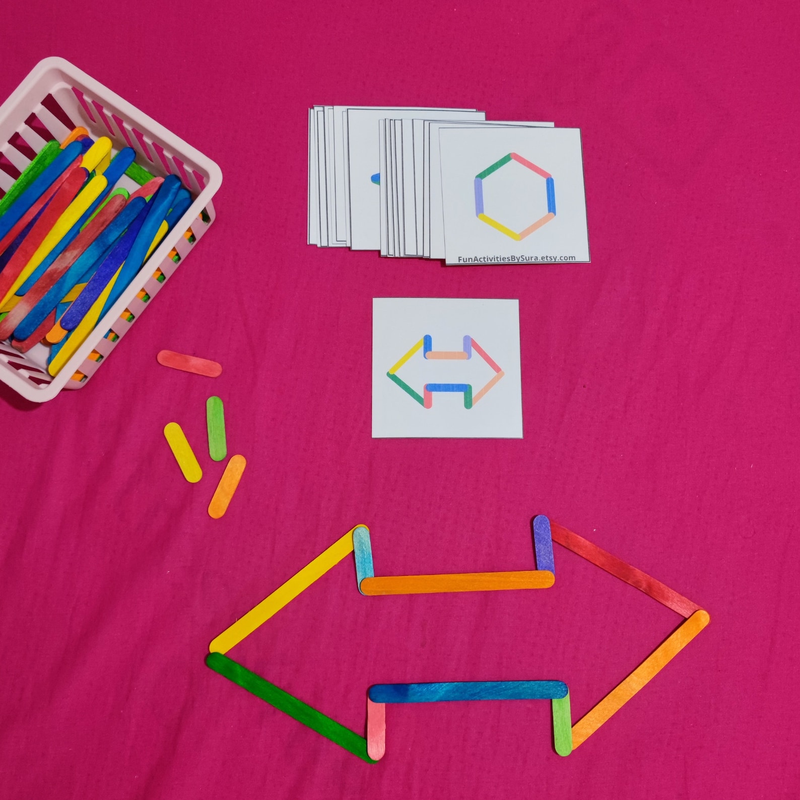 Popsicle Sticks Shapes Patterns Matching Cards, Printable Preschool ...
