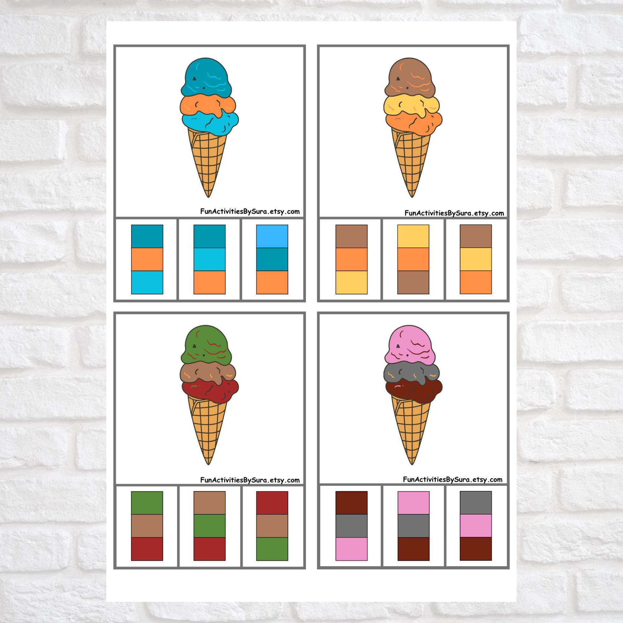 Ice Cream Patterns Matching Clip Cards: Preschool Printable (PDF) - Etsy