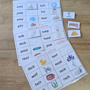 CVCC Words Matching Worksheets, Phonics Game, Educational Printable ...