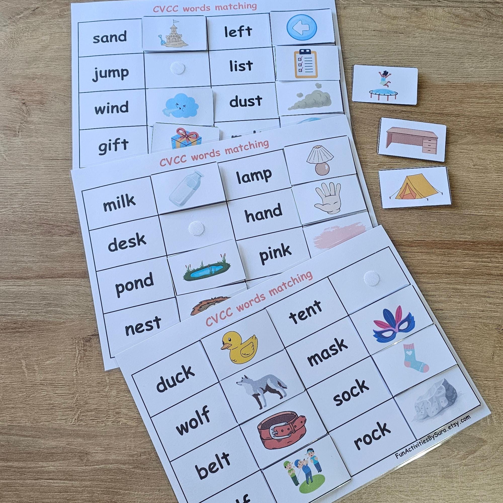 CVCC Words Matching Worksheet: Phonics Game, Homeschool Printable ...