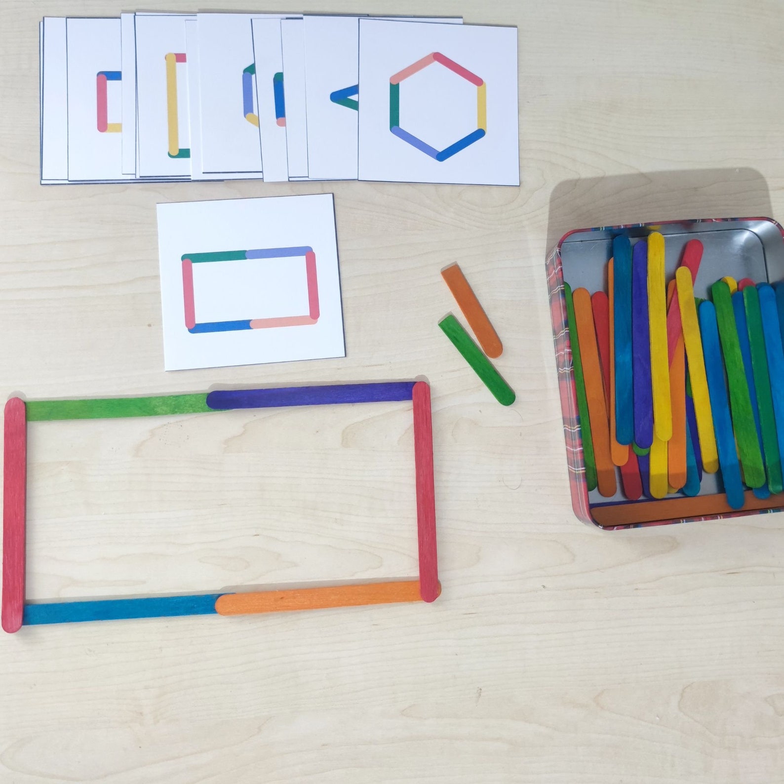 Popsicle Sticks Shapes Patterns Matching Cards, Printable Preschool ...