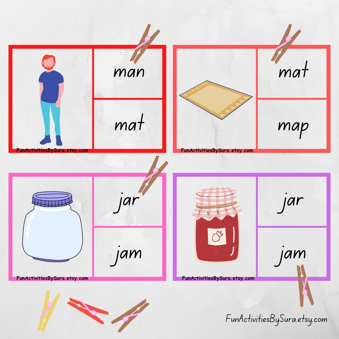 CVC Words Matching Clip Cards Activities CVC Words Matching - Etsy