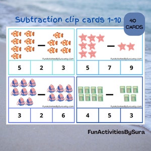 Printable Subtraction Clip Cards 1-10, Nursery and EYFS Maths Activity ...