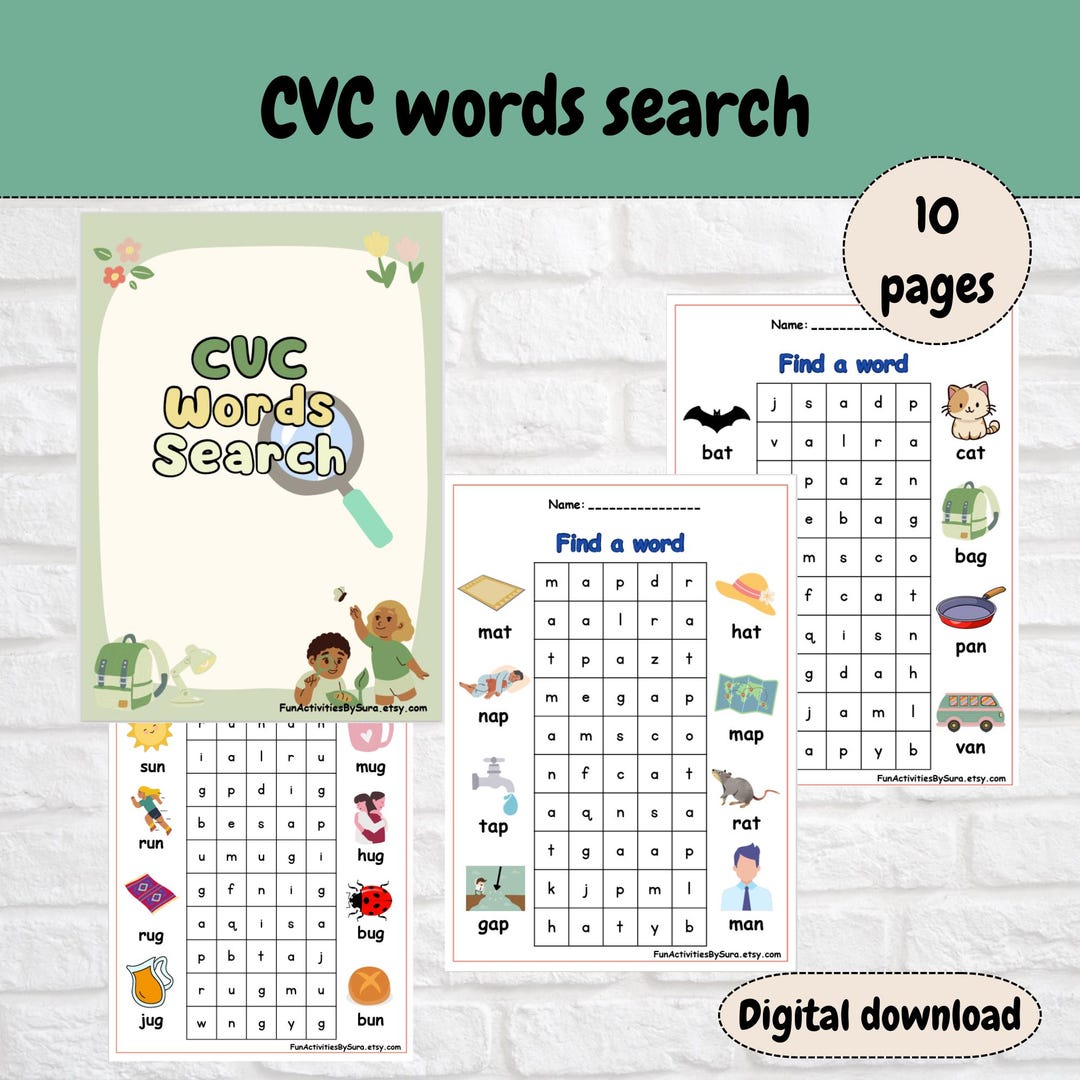 CVC Words Search Worksheets, CVC Words, CVC Phonics, Words Search ...