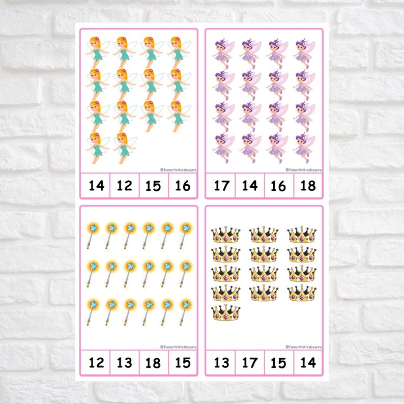 Princess Count and Clip Cards 1-20: Preschool Math (digital Download ...