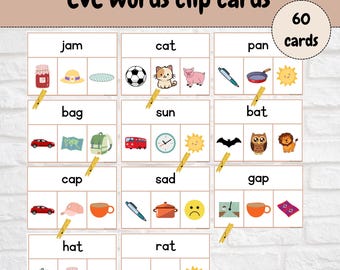 CVC Words Clip Cards: Kindergarten Phonics Game (digital Download), CVC ...