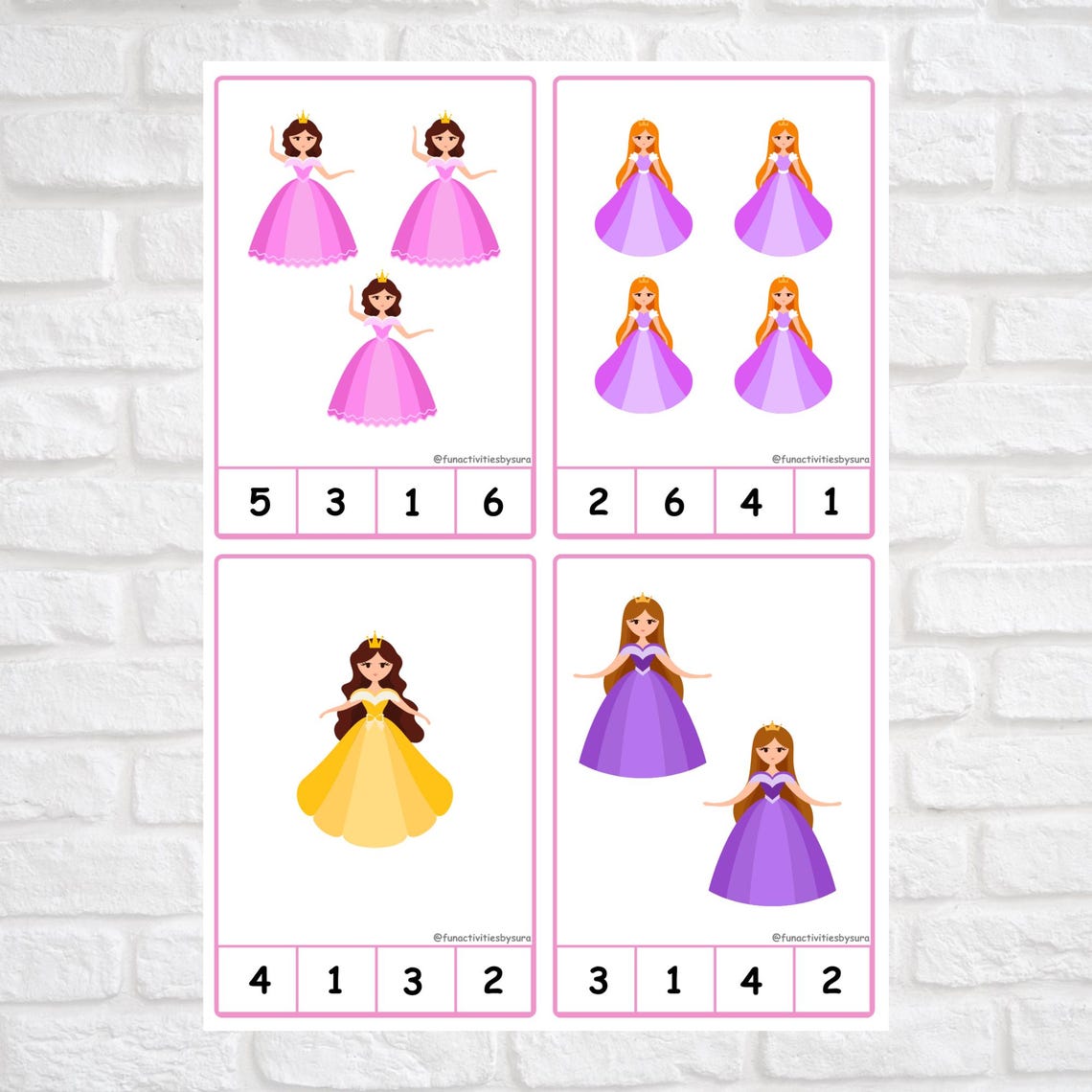 Princess Count and Clip Cards 1-20, Preschool Math Numbers Activities ...