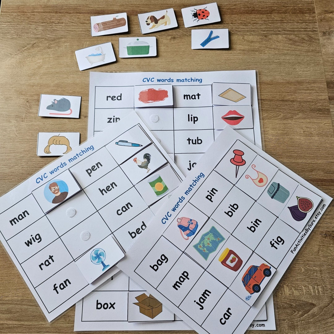 CVC Word Phonics Matching Worksheets, Montessori Activities, CVC Words ...