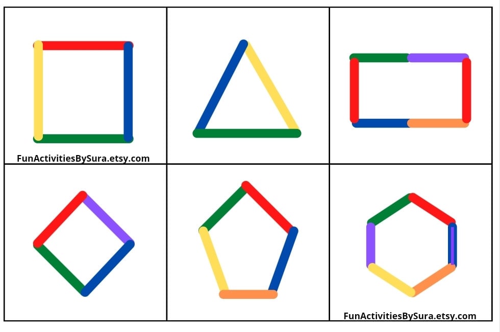 Popsicle Sticks Shapes Activity Game for Toddlers, Montessori Printable ...