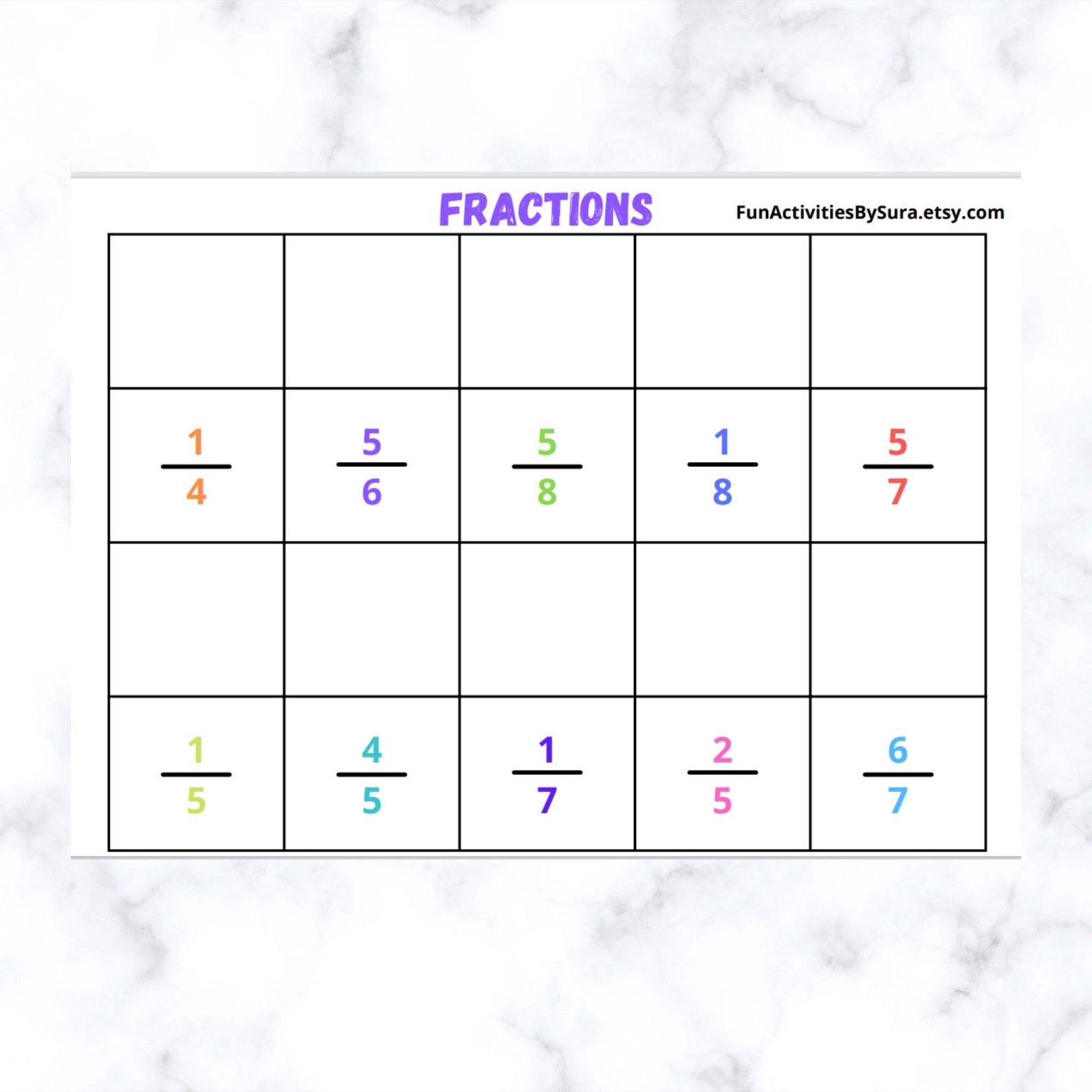 Fraction Printable Activity Board Fraction Matching - Etsy