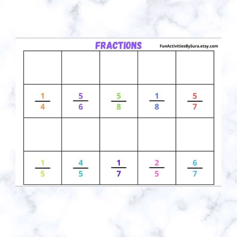 Fraction Printable Activity Board Fraction Matching - Etsy