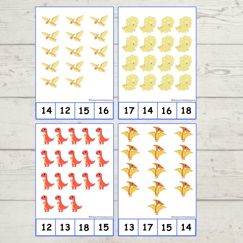 Dinosaur Count and Clip Cards 1-20, Preschool Math Numbers Activities ...