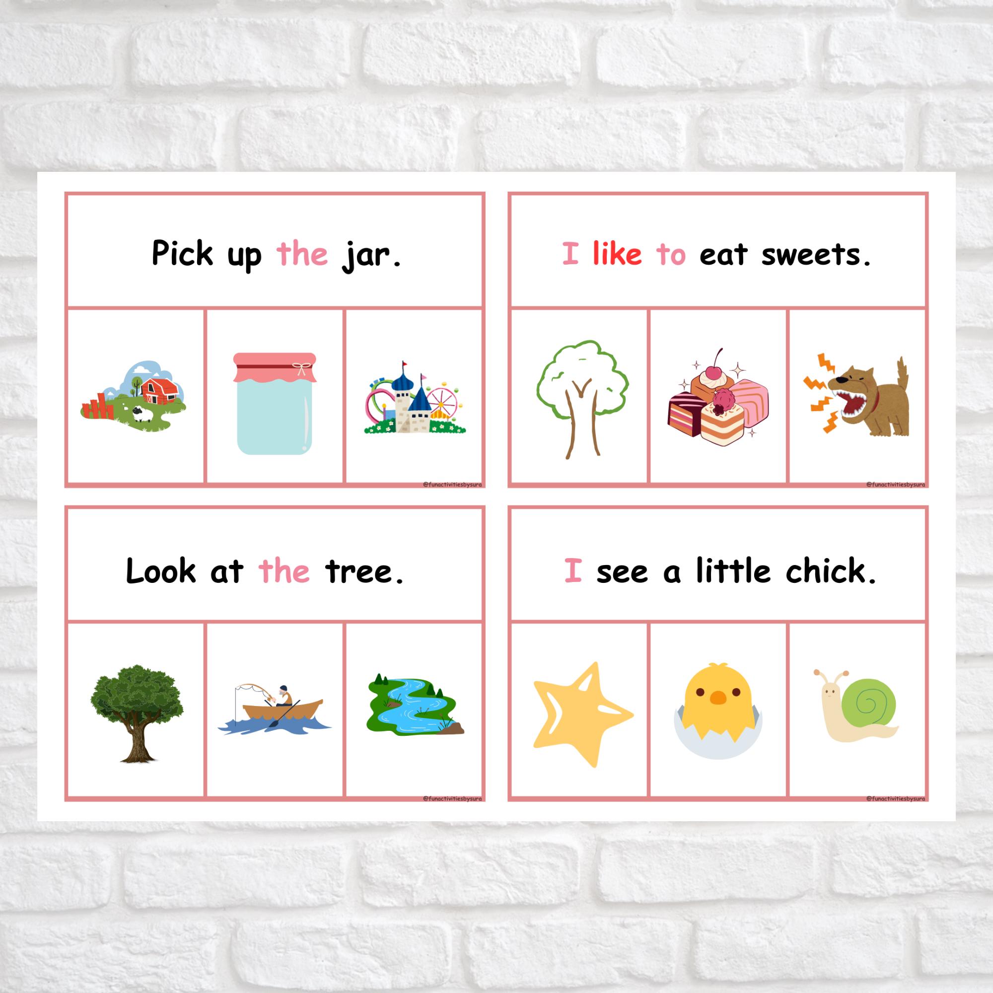 Tarjetas con clips para oraciones de lectura, fase 3 de fonética (PDF ...