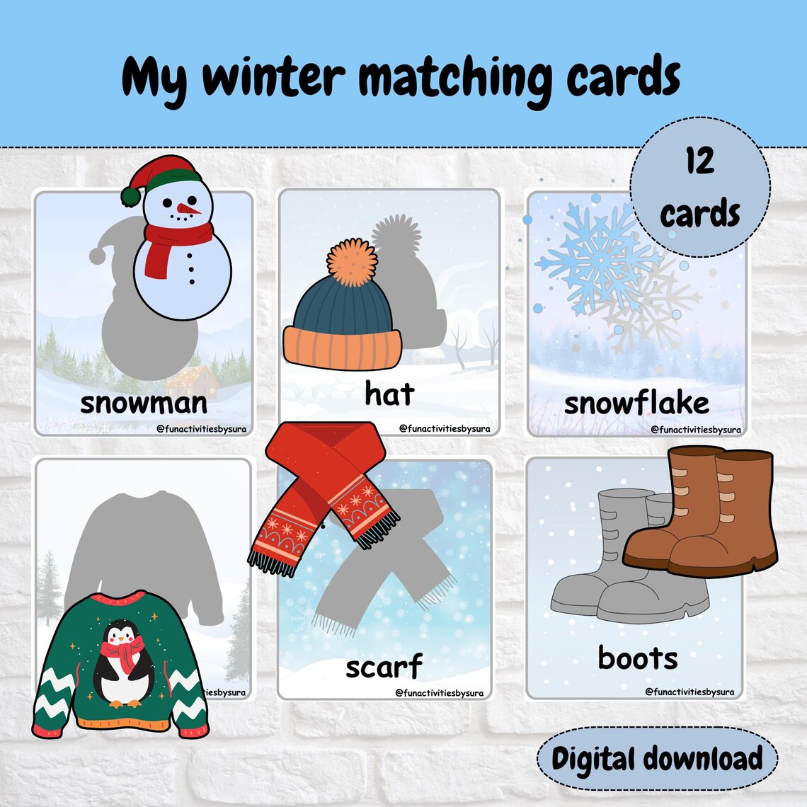 Winter Matching Cards, Shadow Matching Cards, Flashcards, Preschool ...